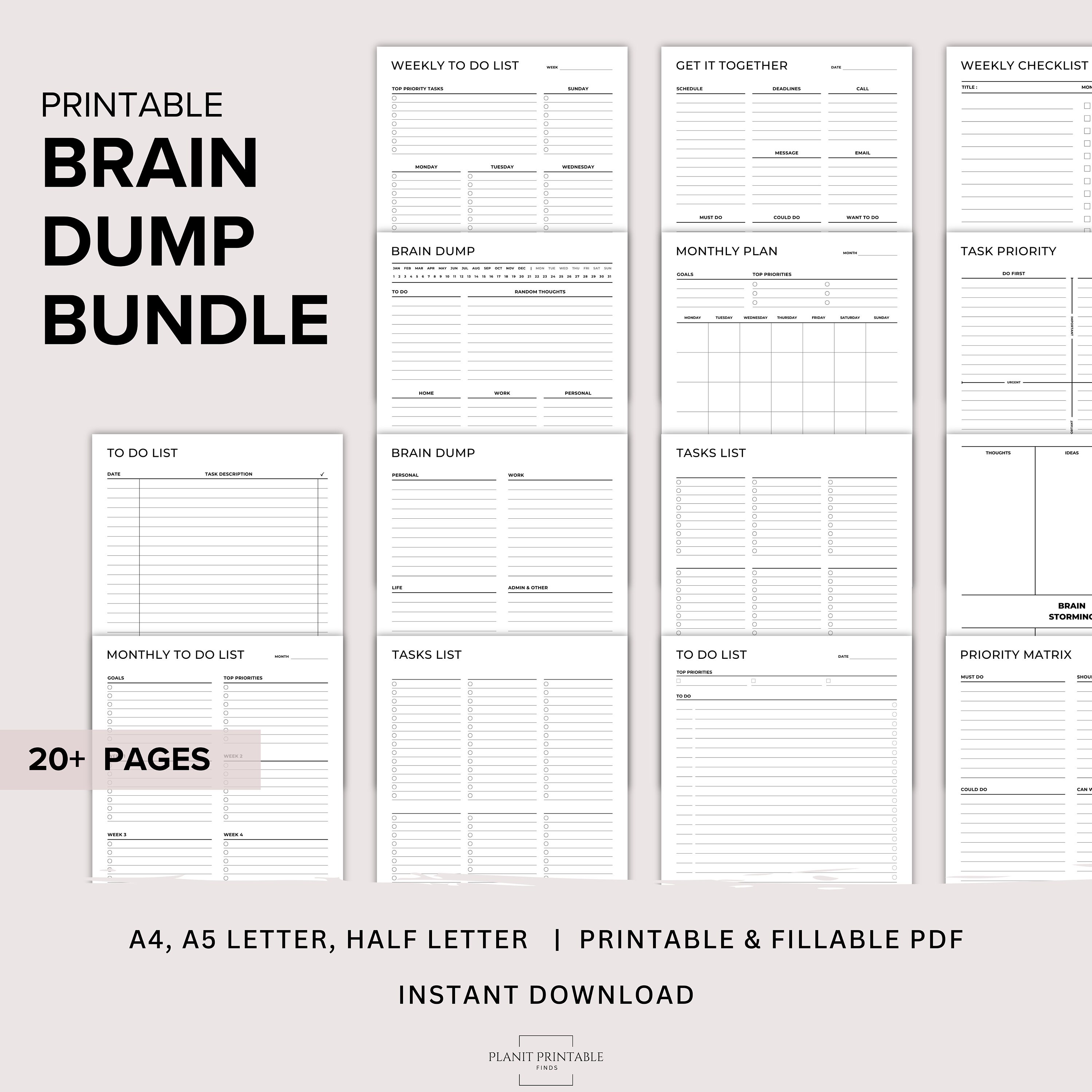 Printable Brain Dump Template Bundle, ADHD Daily Planner, to Do List ...
