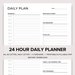 24 Hour Daily Planner Printable, Daily Hourly Planner, Everyday Planner ...