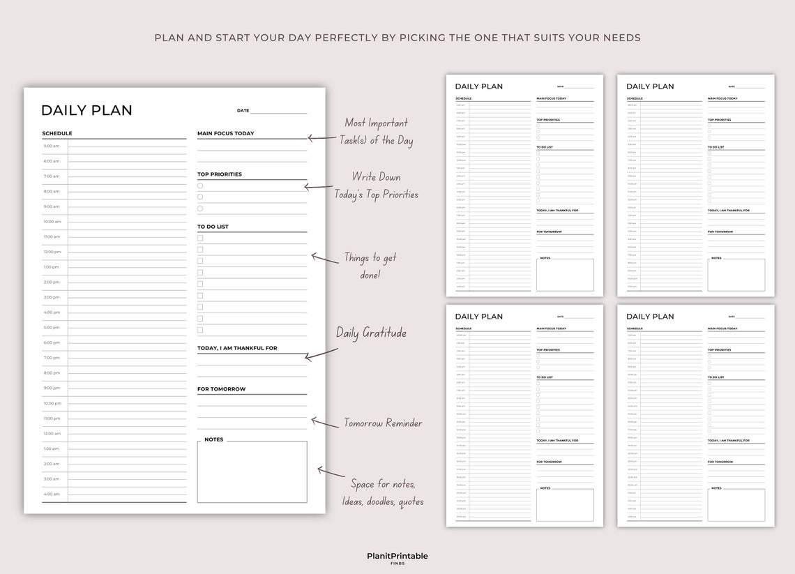 24 Hour Daily Planner Printable, Daily Hourly Planner, Everyday Planner ...
