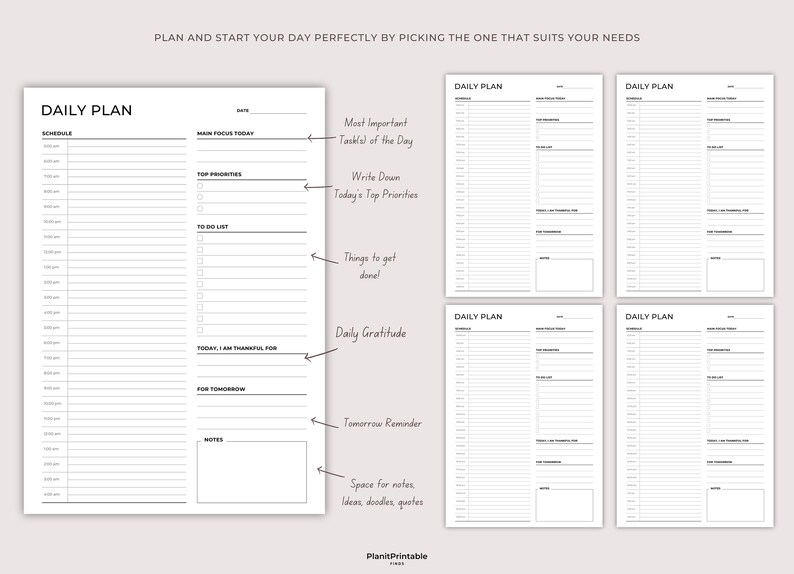 24 Hour Daily Planner Printable, Daily Hourly Planner, Everyday Planner ...
