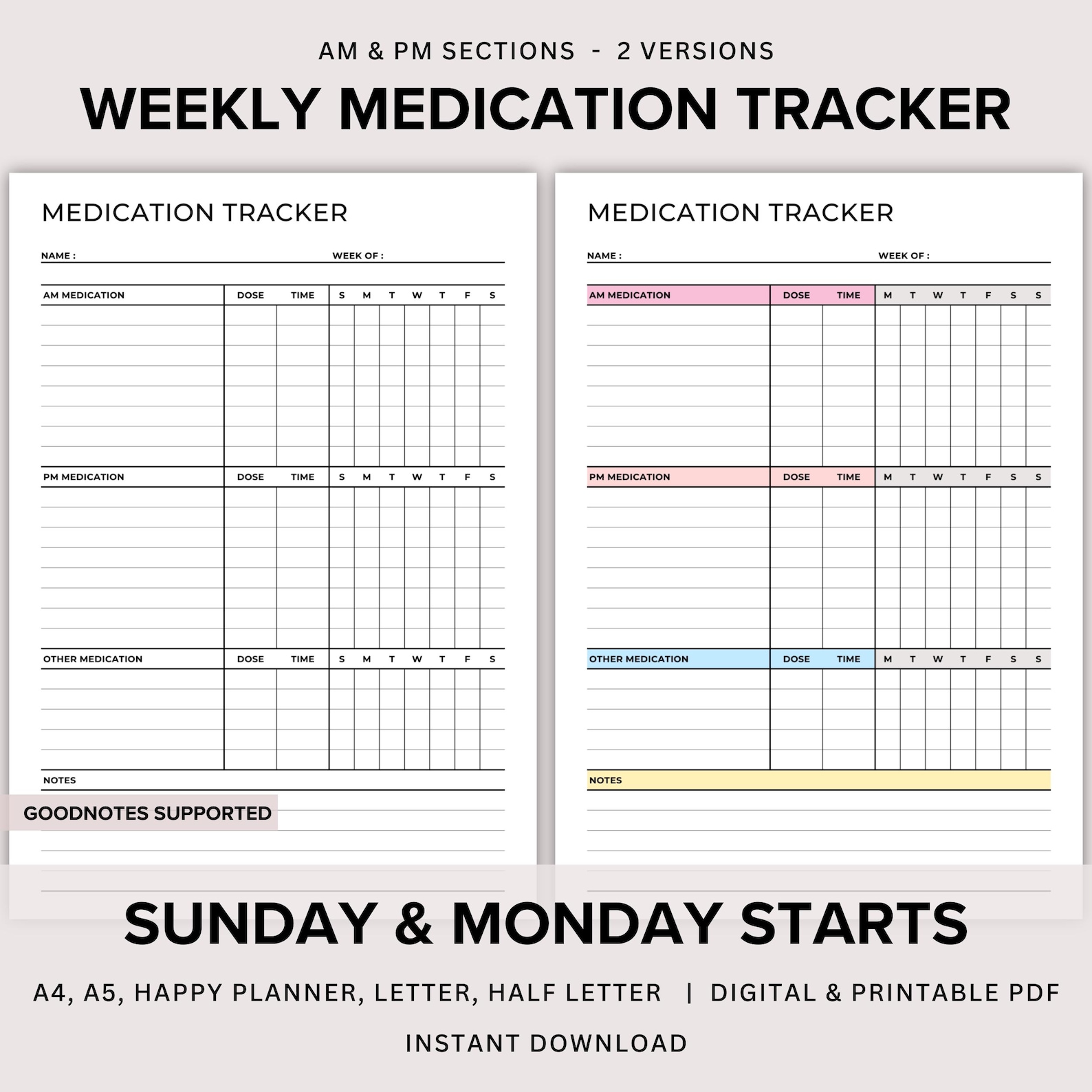 Weekly Medication Tracker Printable: Dosage Log (digital Download) - Etsy