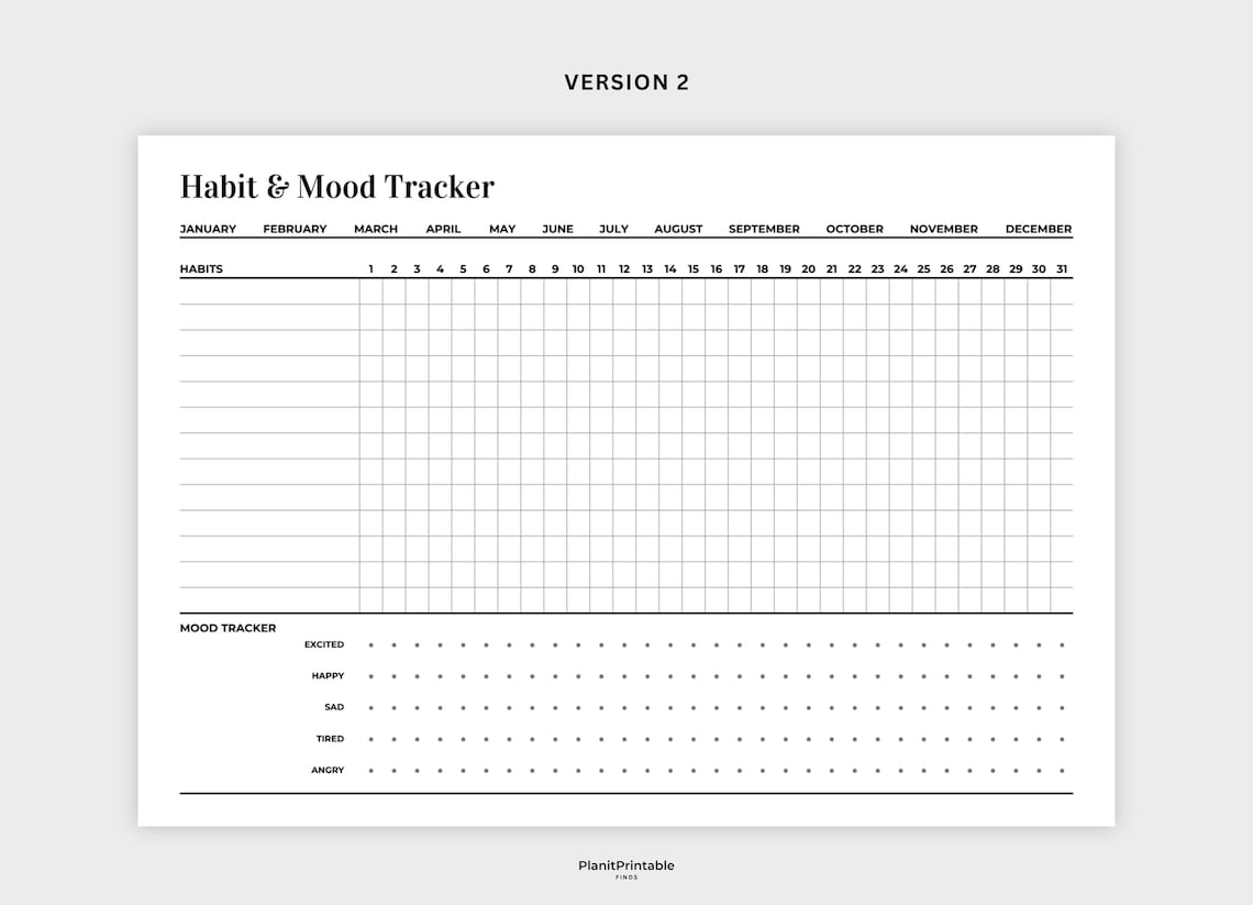 Monthly Habit and Mood Tracker: Printable Fillable Journal (digital ...