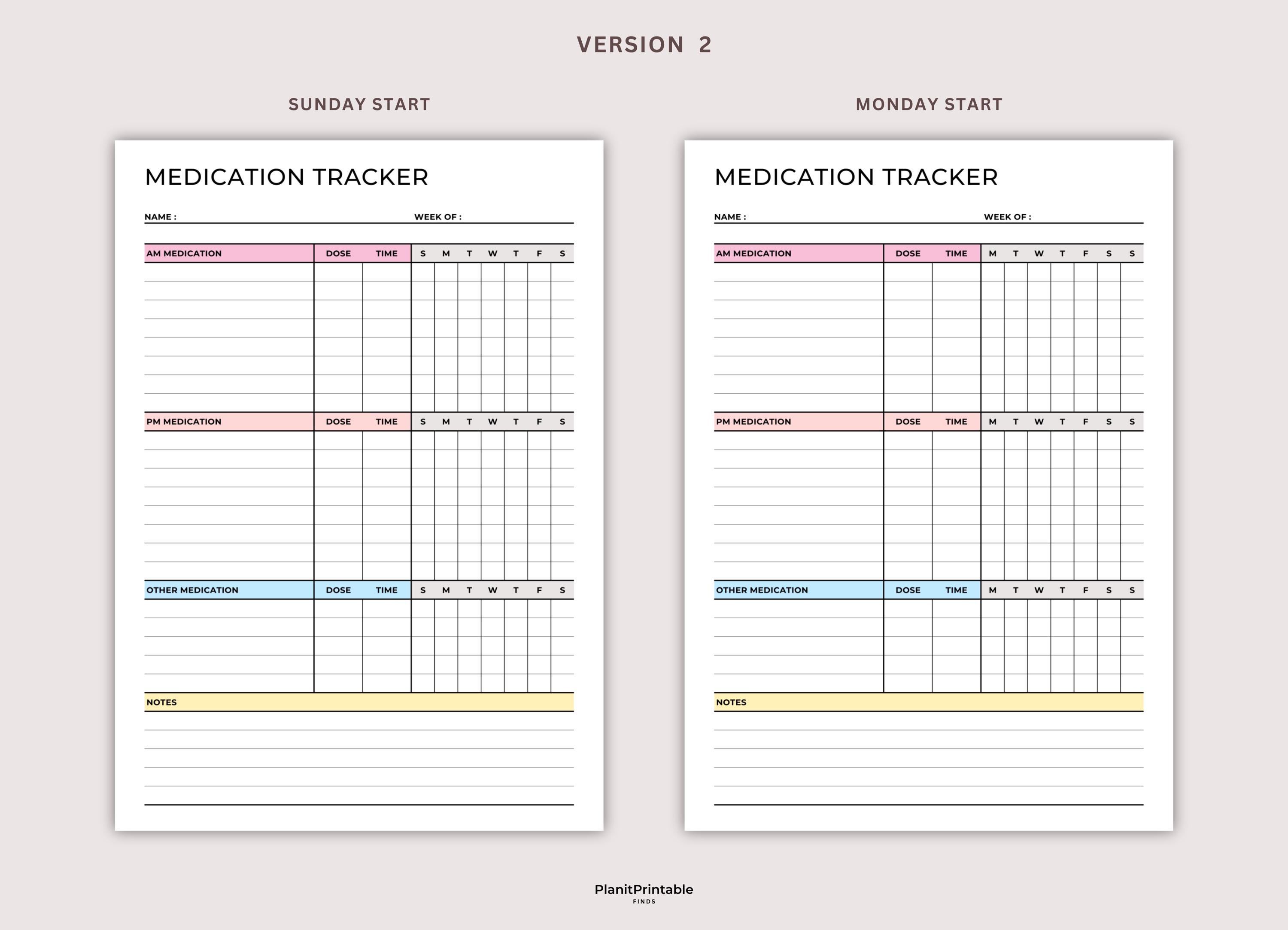 Weekly Medication Tracker Printable: Dosage Log (digital Download) - Etsy