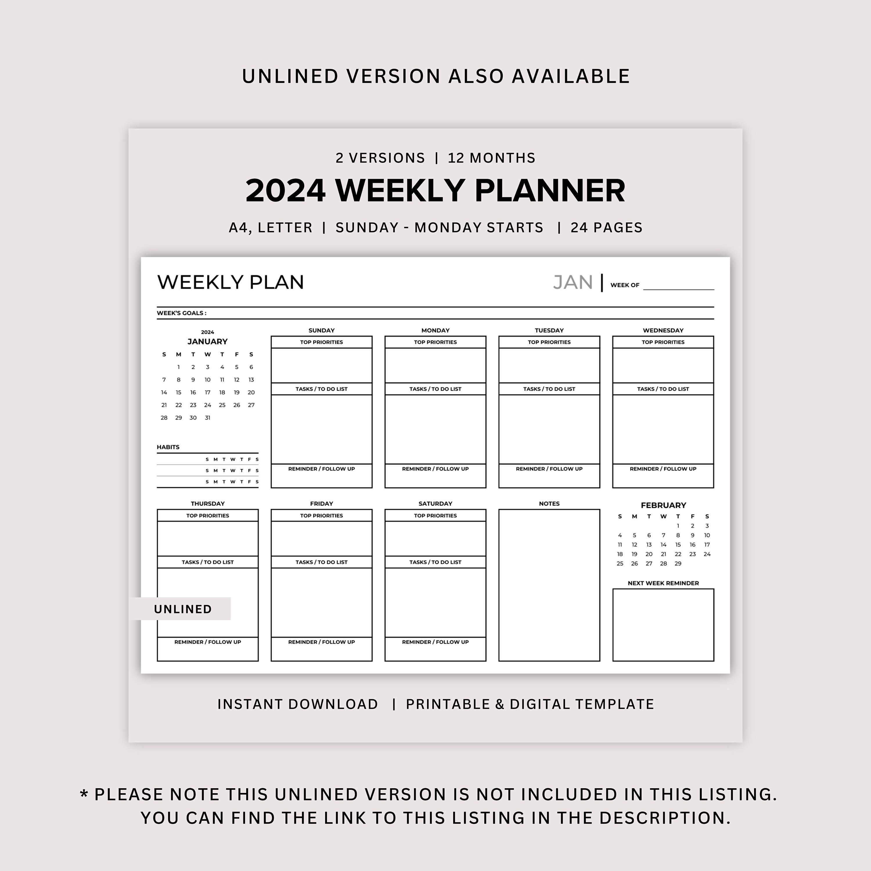 2024 Weekly Planner Printable Landscape, Weekly to Do List, Undated ...