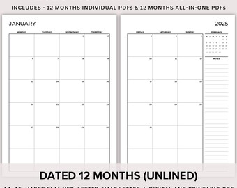 2025 Monthly Planner Printable, Dated Month on 2 Pages Lined, Monthly ...