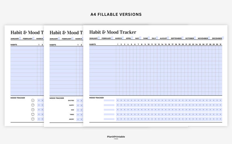 Monthly Habit and Mood Tracker: Printable Fillable Journal (digital ...