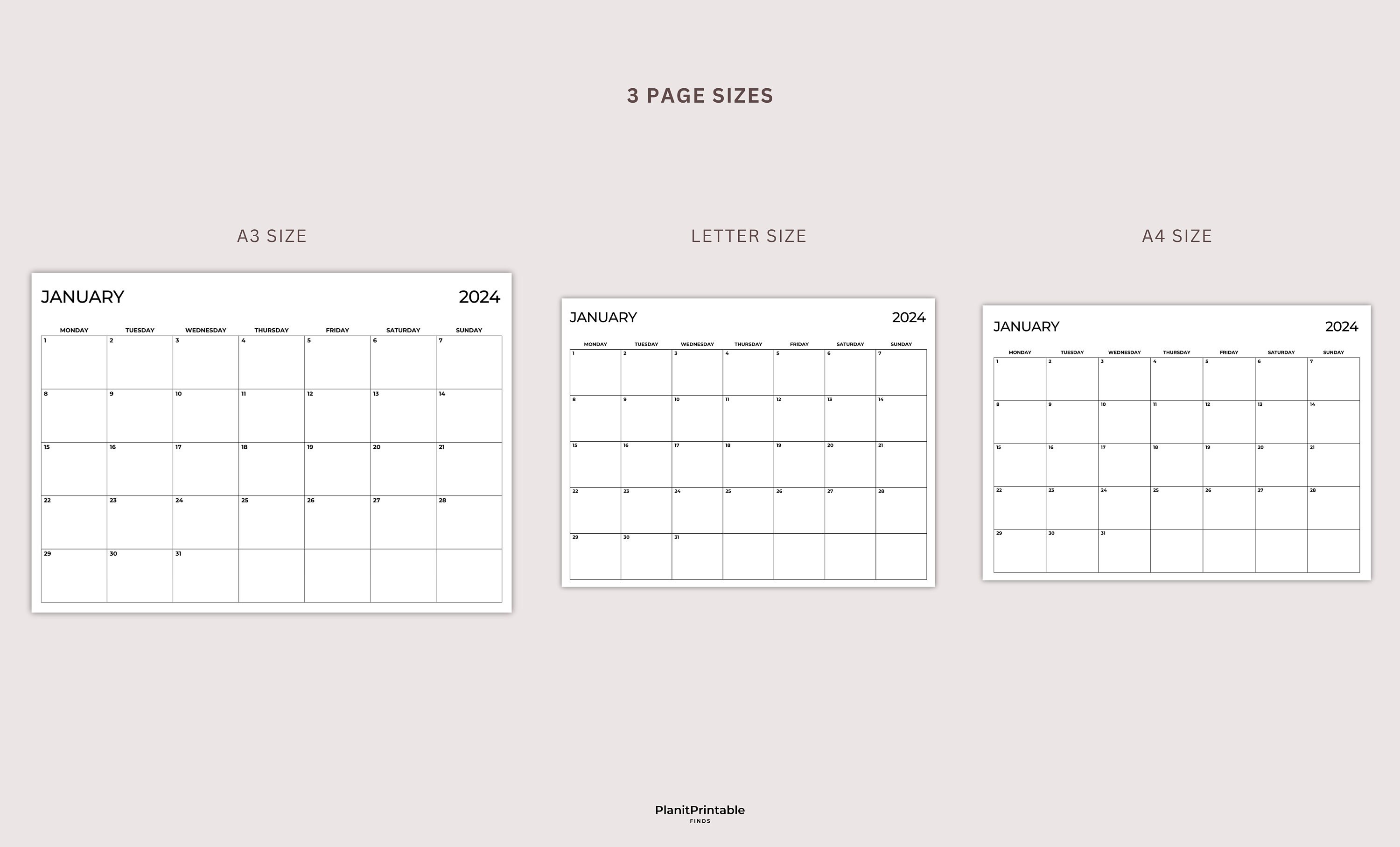 2024 Monthly Landscape Planner, Sunday & Monday Start,2024 Month on 1 ...