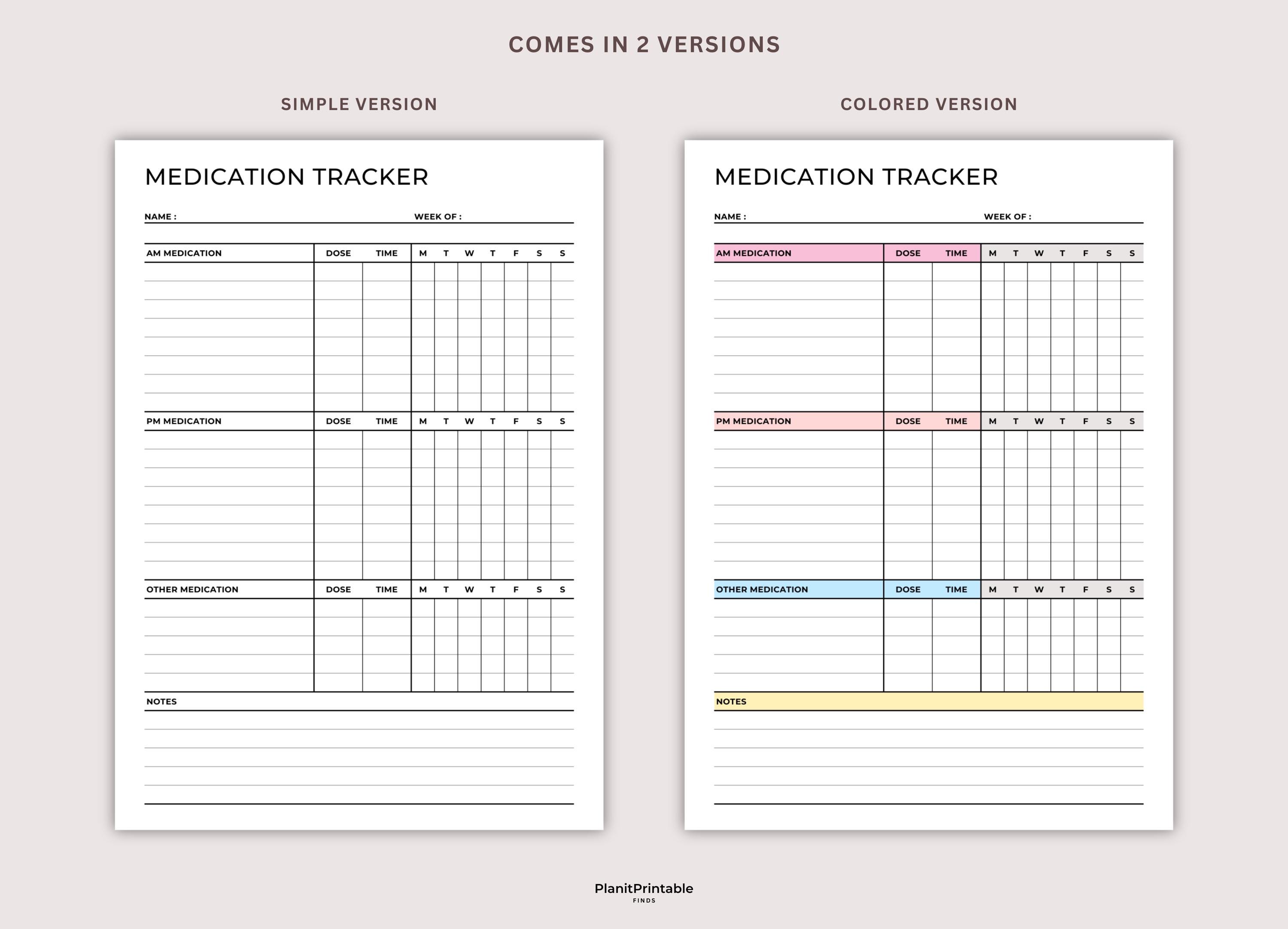 Weekly Medication Tracker Printable: Dosage Log (digital Download) - Etsy