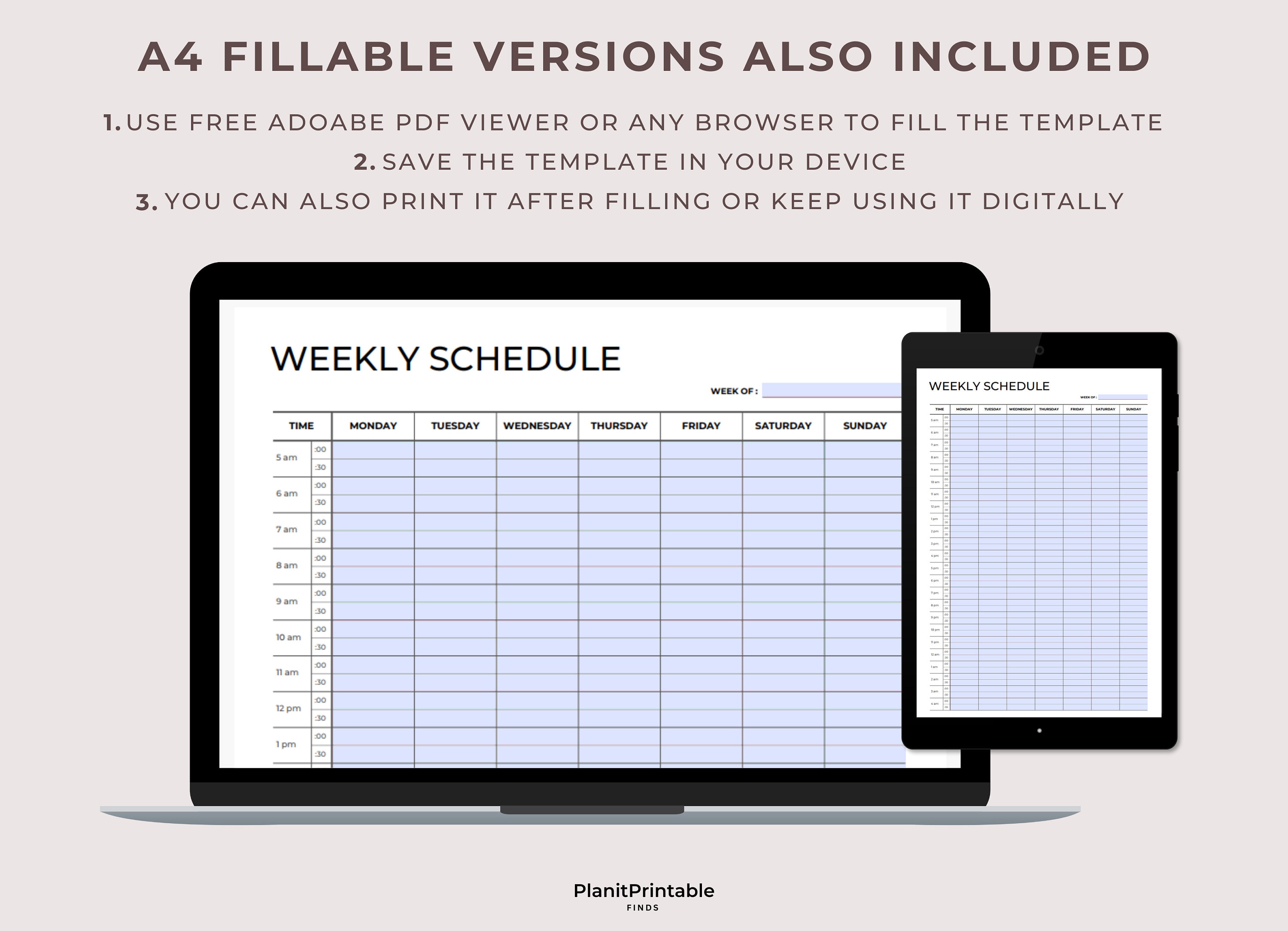 Half Hour Weekly Schedule Printable, Weekly to Do List, 24 Hour Weekly ...