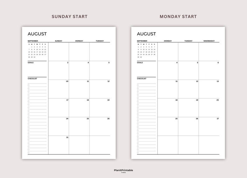 2025 Monthly Planner Printable: Two Page Layout (a4/a5/letter/half/hp ...