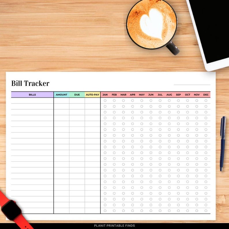 Bill Payment Tracker Yearly, 12 Month Bill Tracker, Bill Pay Organizer ...