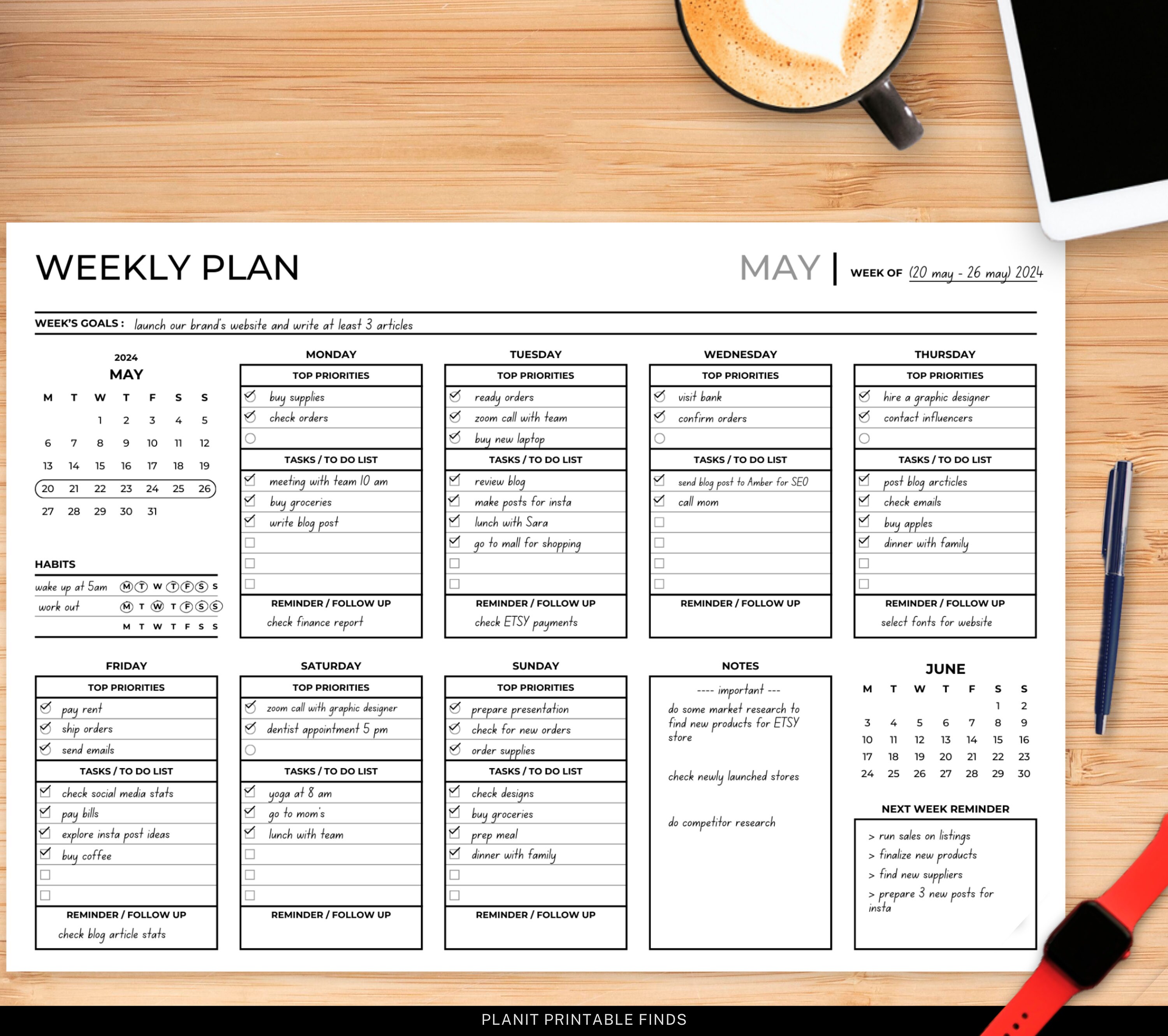 2024 Weekly Planner Printable Landscape, Weekly to Do List, Undated ...