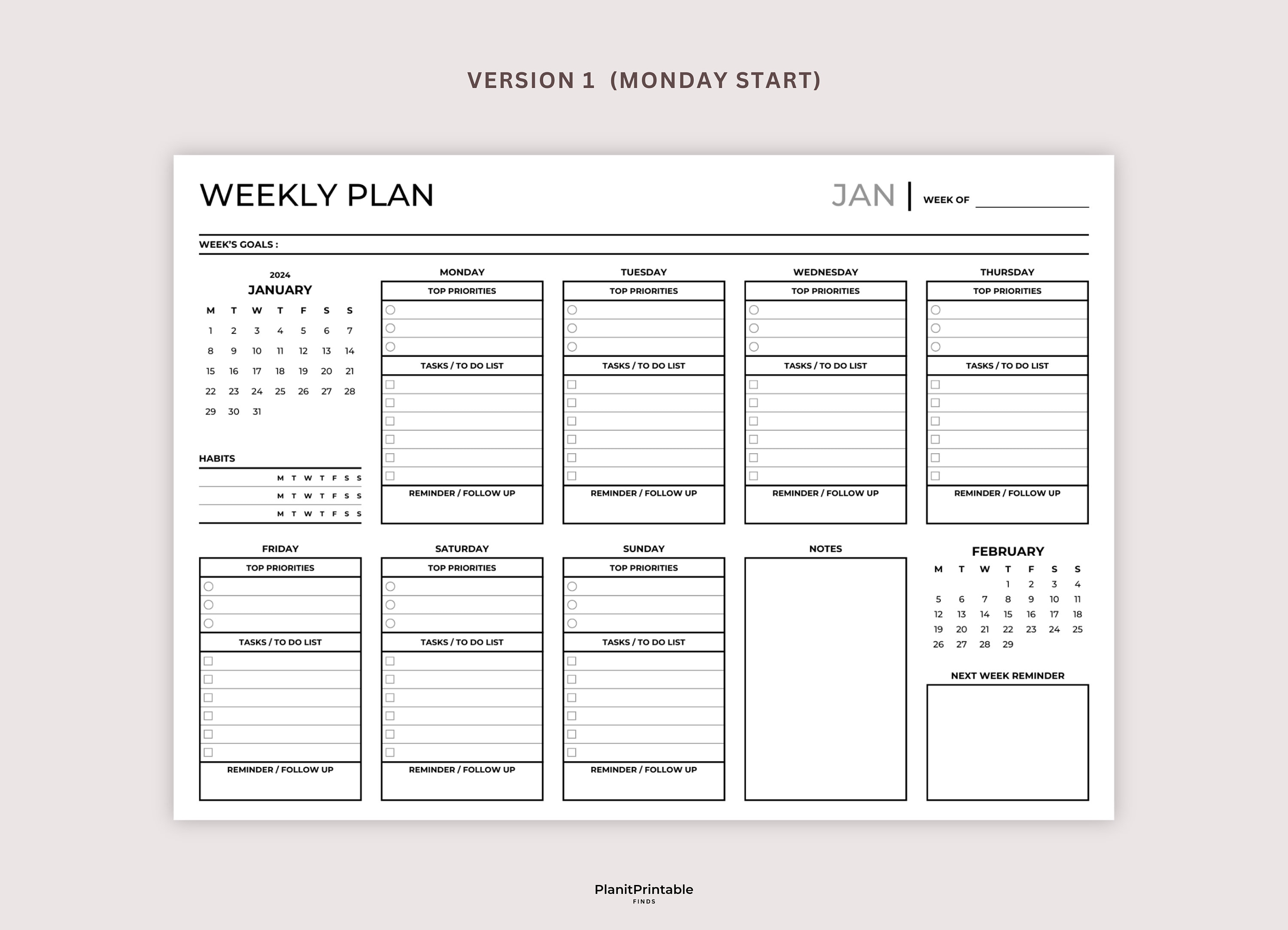 2024 Weekly Planner Printable Landscape, Weekly to Do List, Undated ...