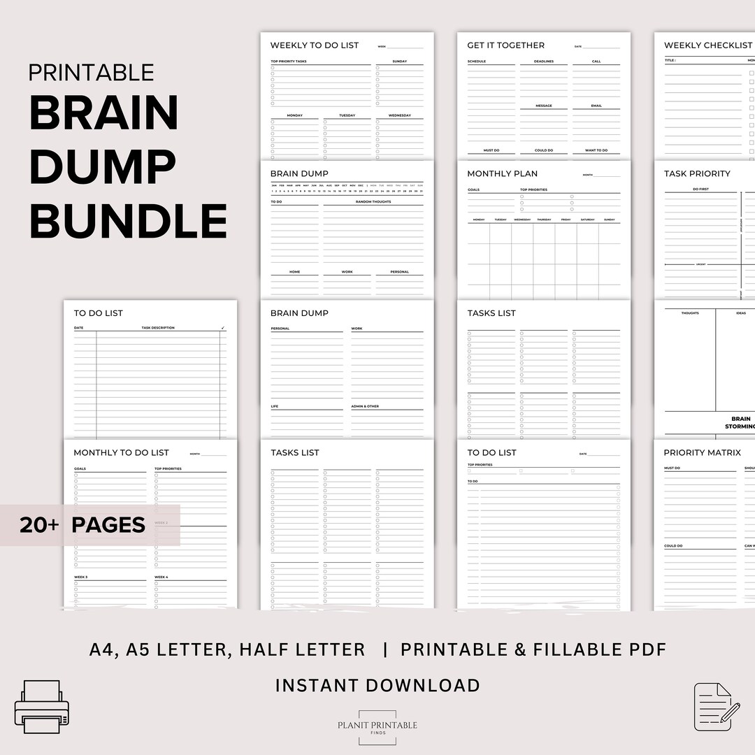 Printable Brain Dump Template Bundle, ADHD Daily Planner, to Do List ...