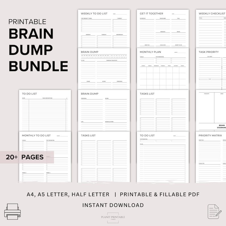 Printable Brain Dump Template Bundle, ADHD Daily Planner, to Do List ...