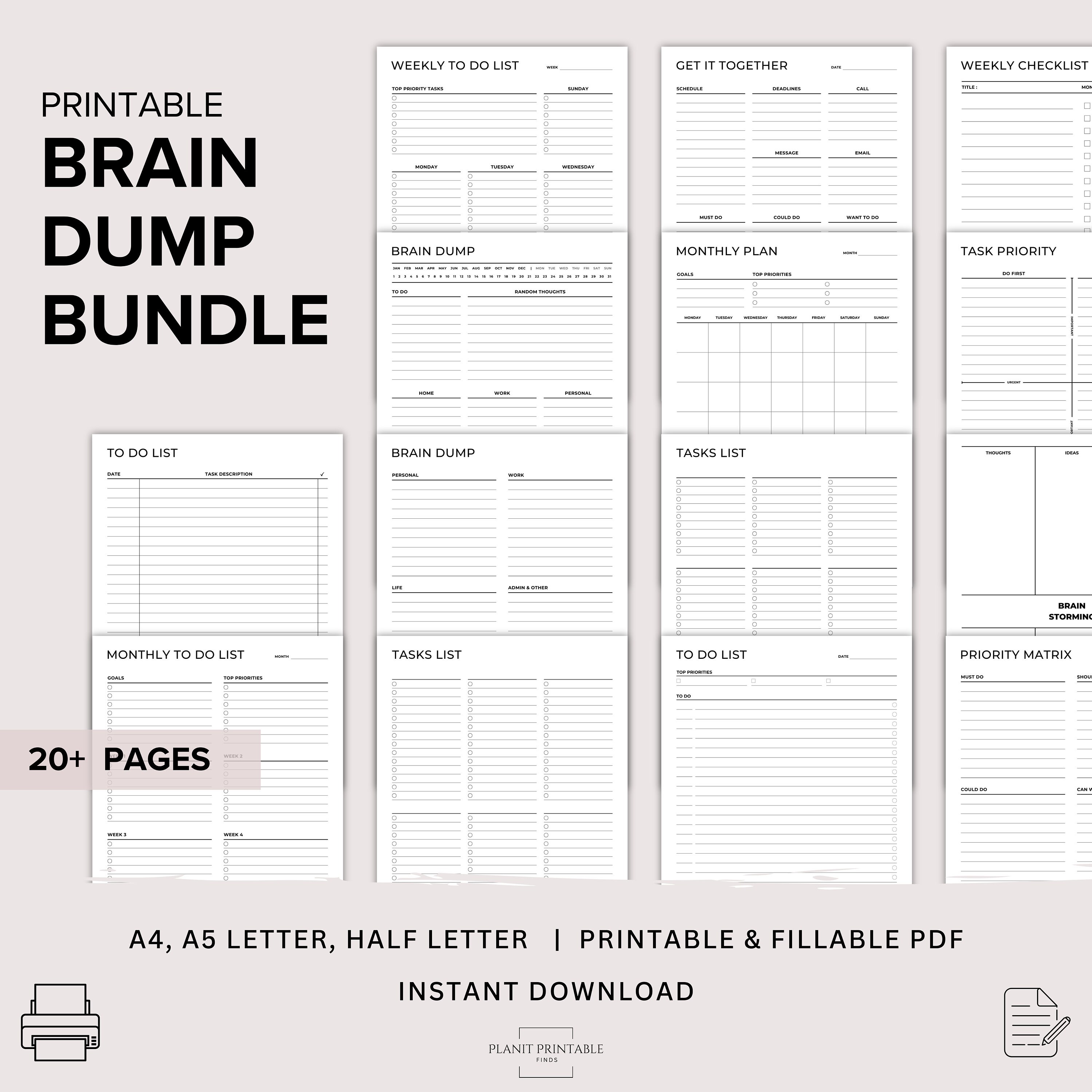 Printable Brain Dump Template Bundle, ADHD Daily Planner, to Do List ...