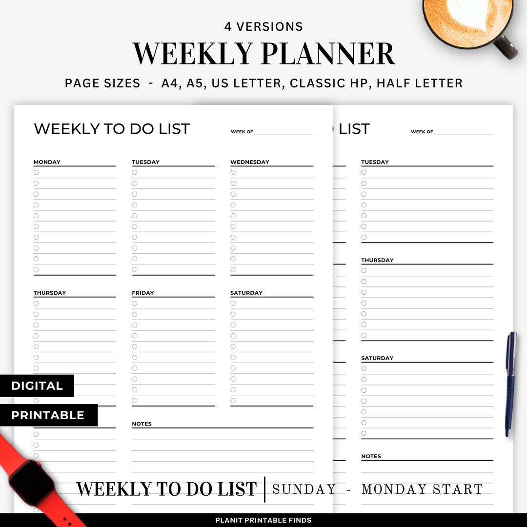 Weekly To-do List Printable Simple to Do List Work Week Organizer 7 Day ...