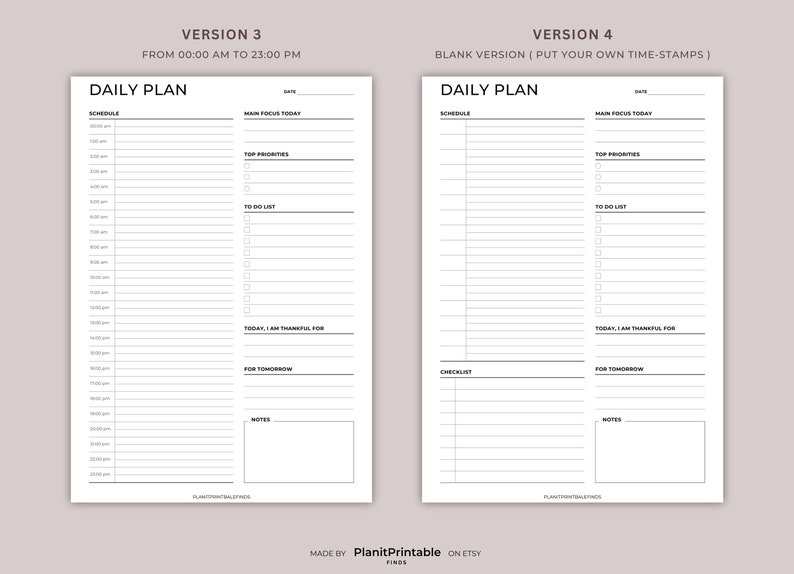24 Hour Daily Planner Printable Daily Hourly Planner - Etsy
