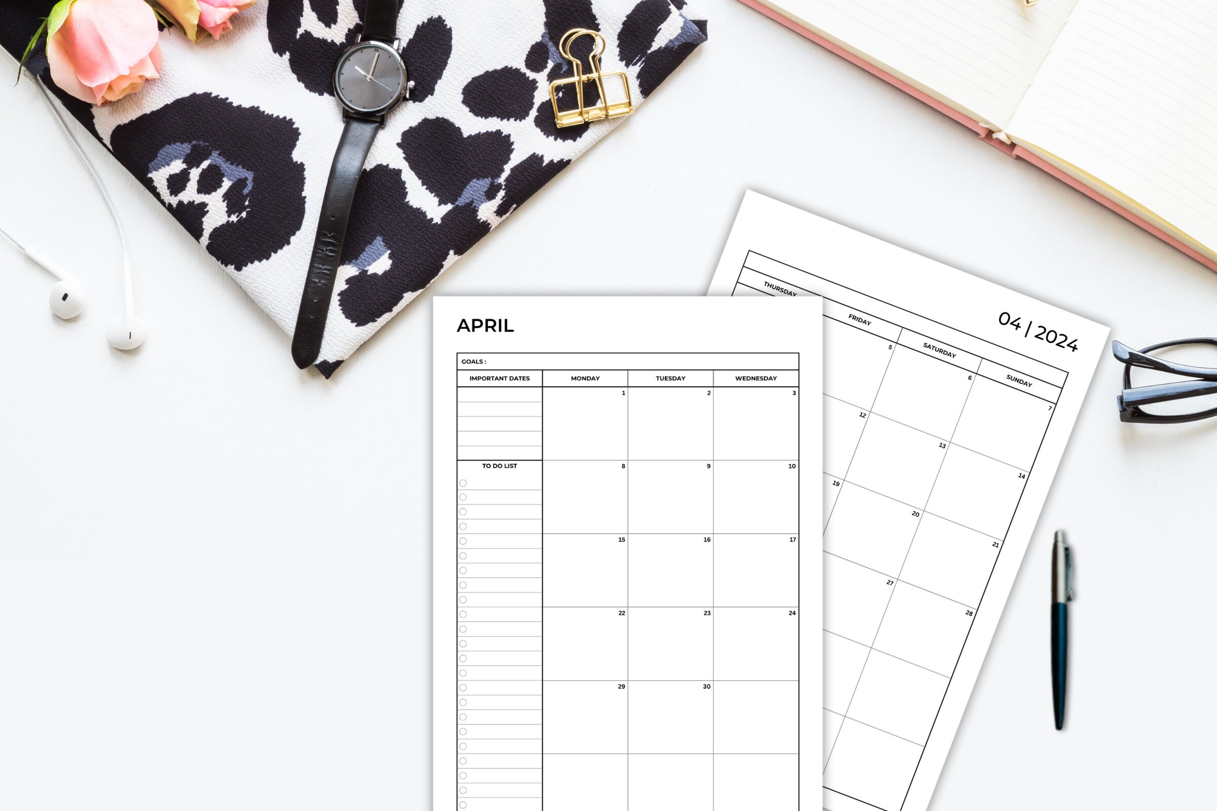 2024 Monthly Planner Printable, Dated Month on 2 Pages, Month at a ...