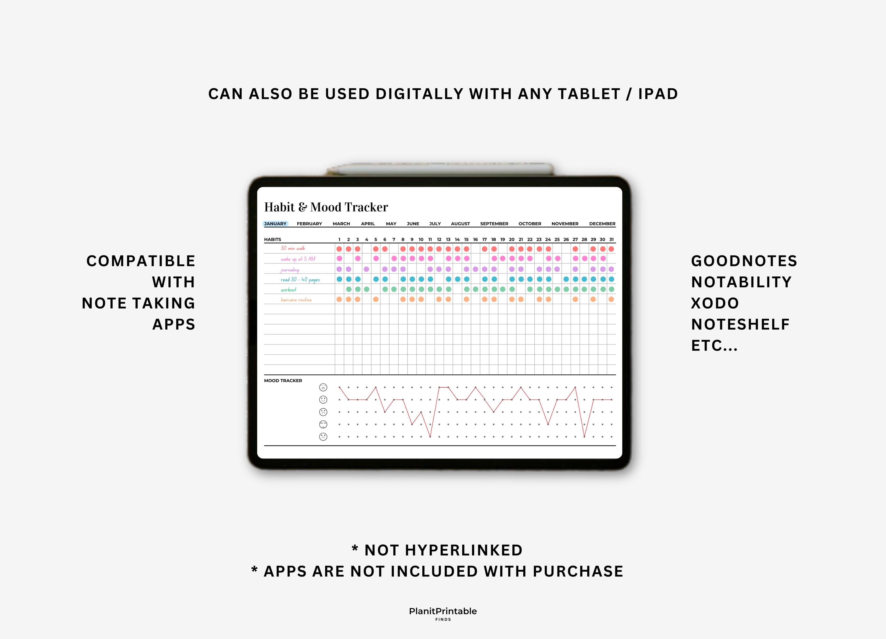 Monthly Habit and Mood Tracker: Printable Fillable Journal (digital ...