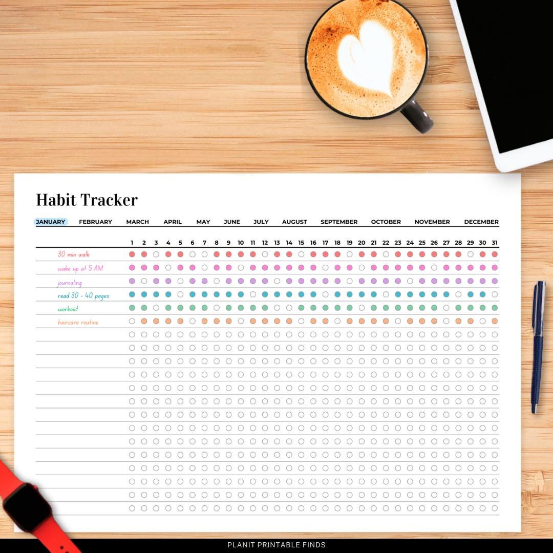 Minimalistic Monthly Habit Tracker Printable Landscape, Daily Habit ...