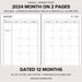 2024 Monthly Planner Printable, Dated Month on 2 Pages, Month at a ...