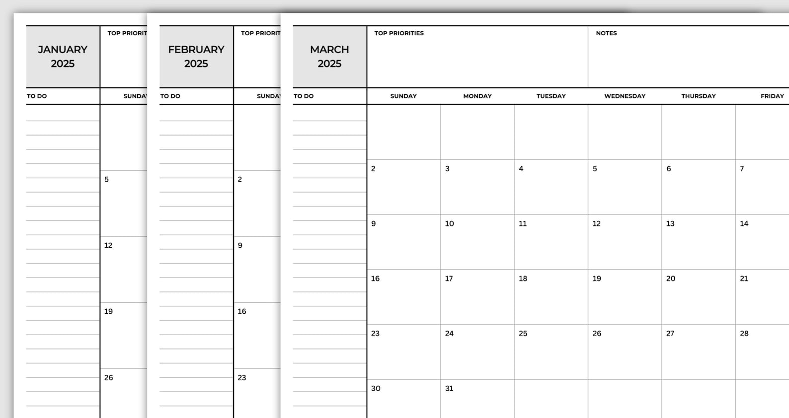 2025 Monthly Calendar: Landscape Planner, A3 A4 Letter (printable PDF ...