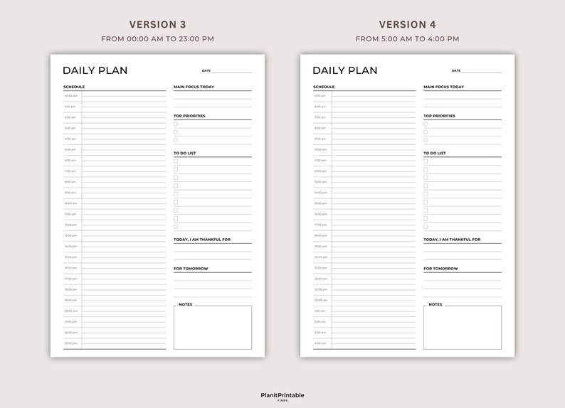 24 Hour Daily Planner Printable, Daily Hourly Planner, Everyday Planner ...