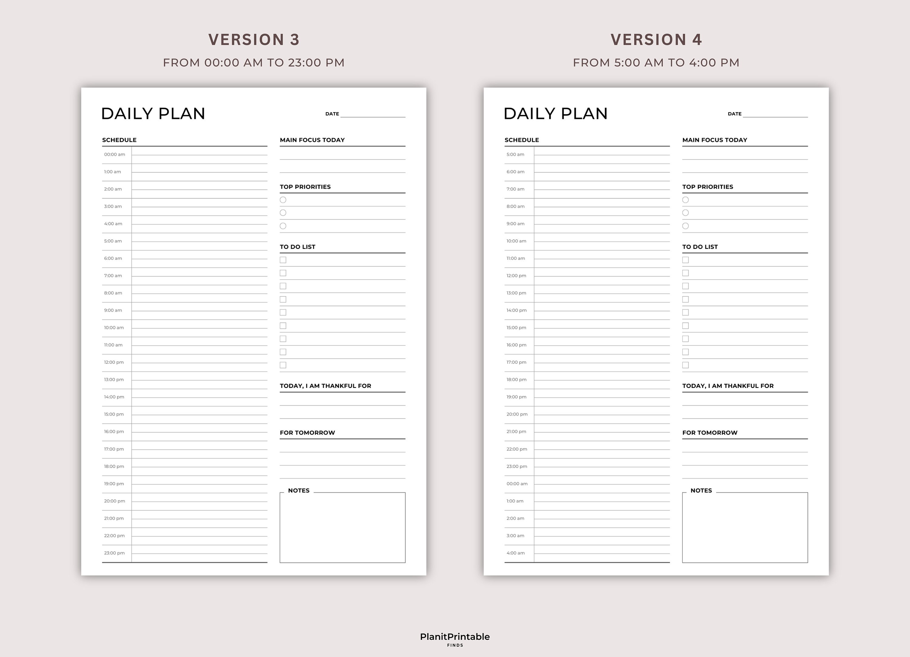 24 Hour Daily Planner Printable, Daily Hourly Planner, Everyday Planner ...