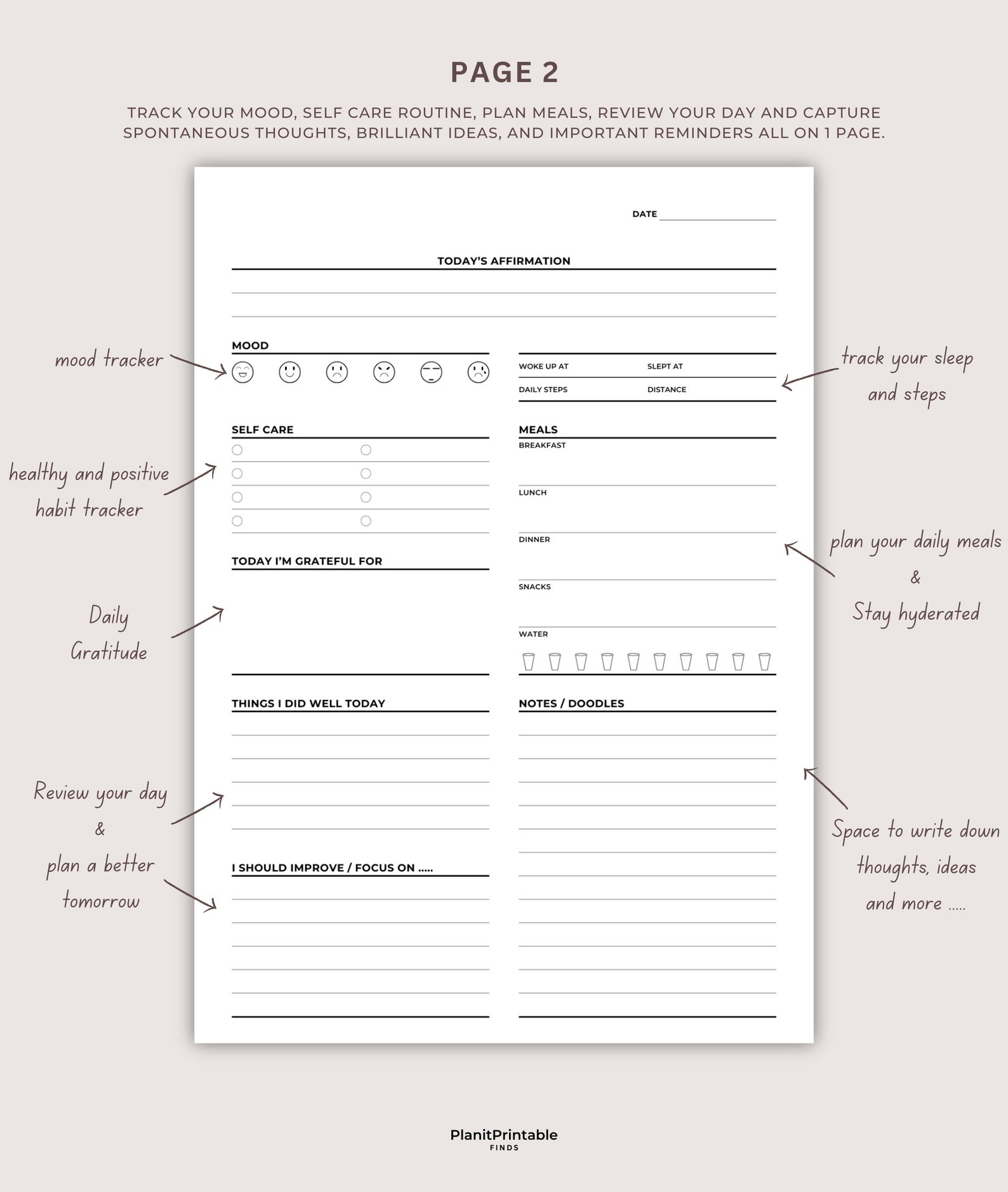 24 Hour Daily Planner Printable, Daily Plan on 2 Pages, Day on 2 Page ...