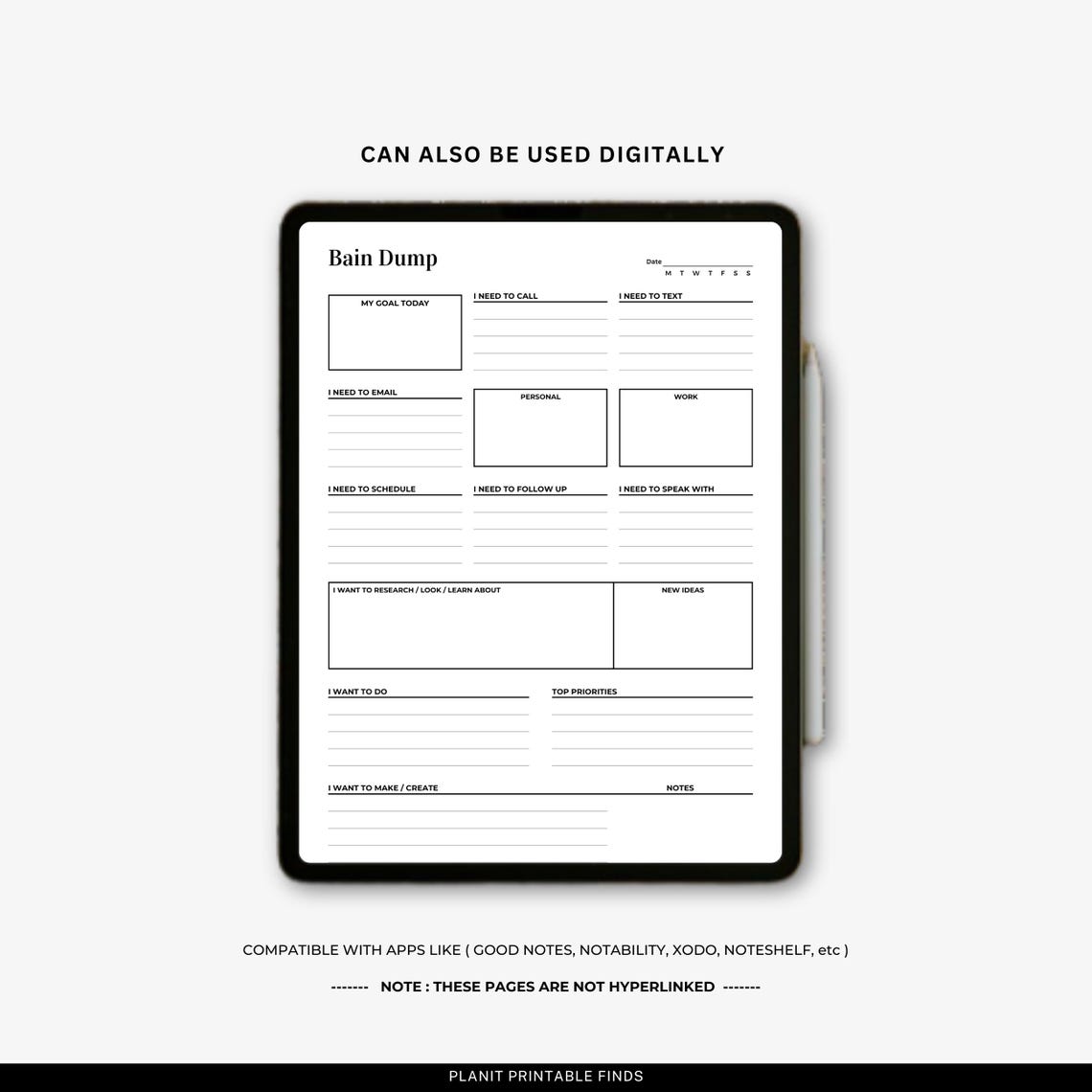 ADHD Daily Brain Dump Templates Printable to Do Lists Productivity ...