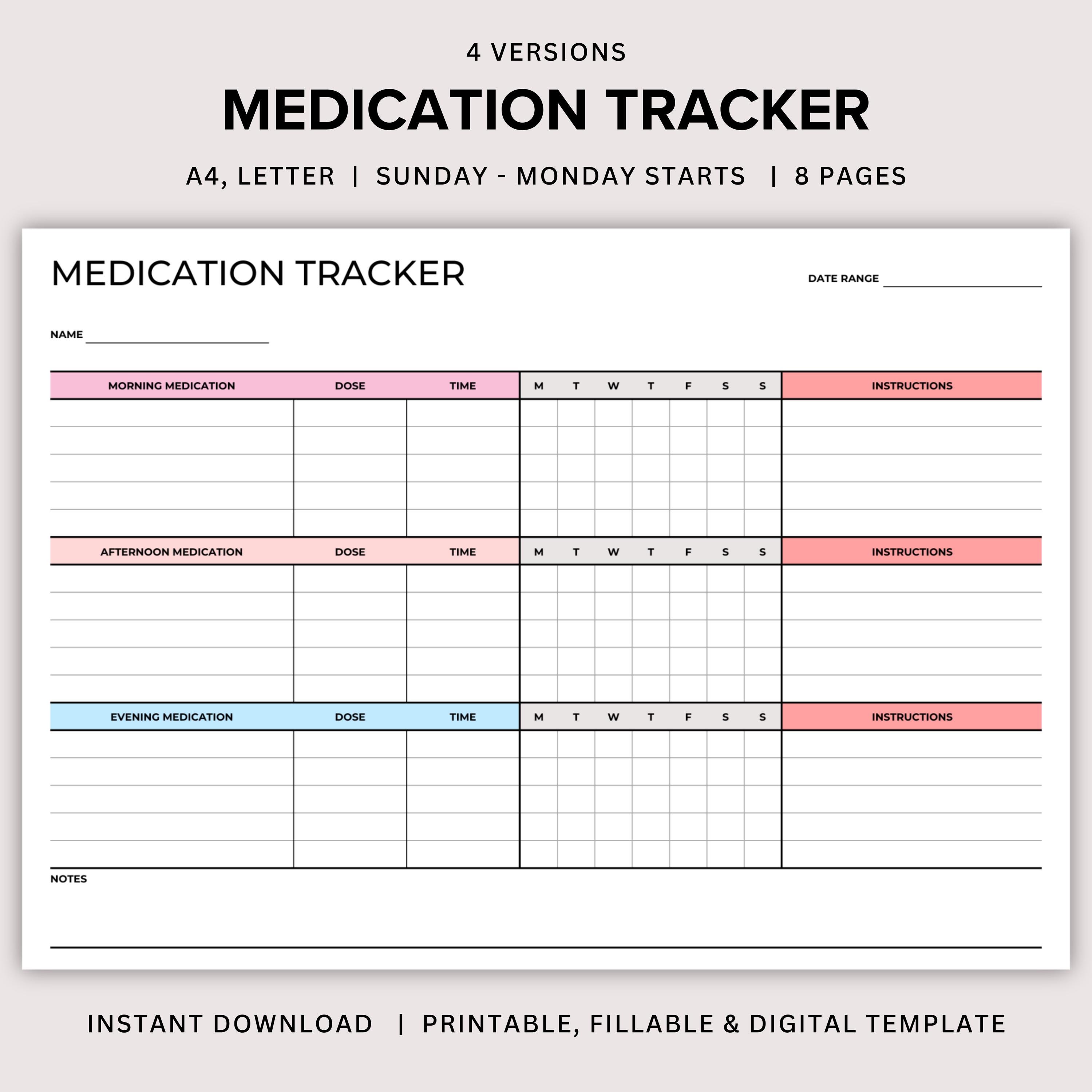 Weekly Medication Tracker Printable, Prescription Tracker, Medicine Log ...
