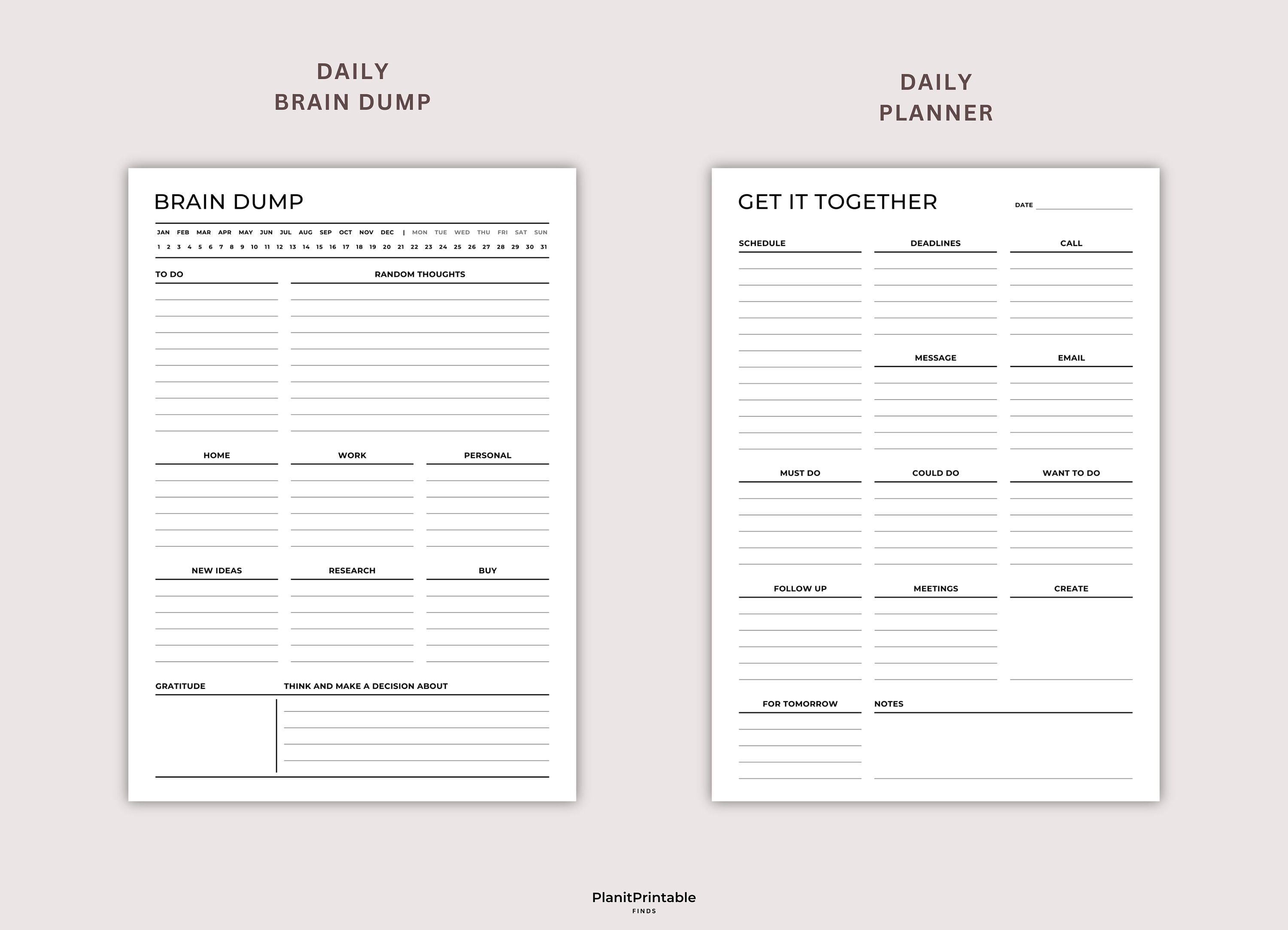 Printable Brain Dump Template Bundle, ADHD Daily Planner, to Do List ...