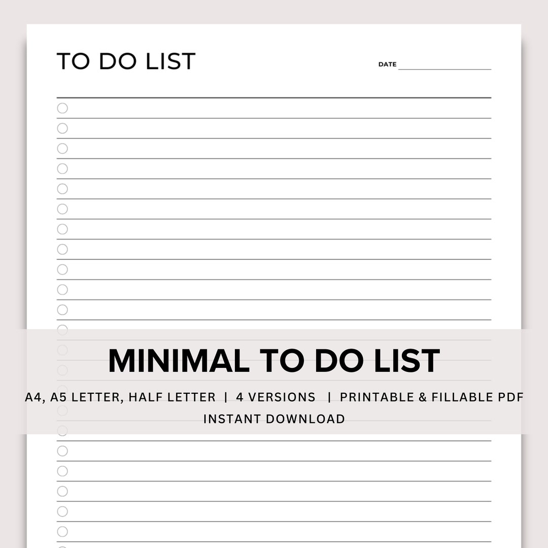 Minimal to Do List Printable, Simple Task List Template, Personal to Do ...