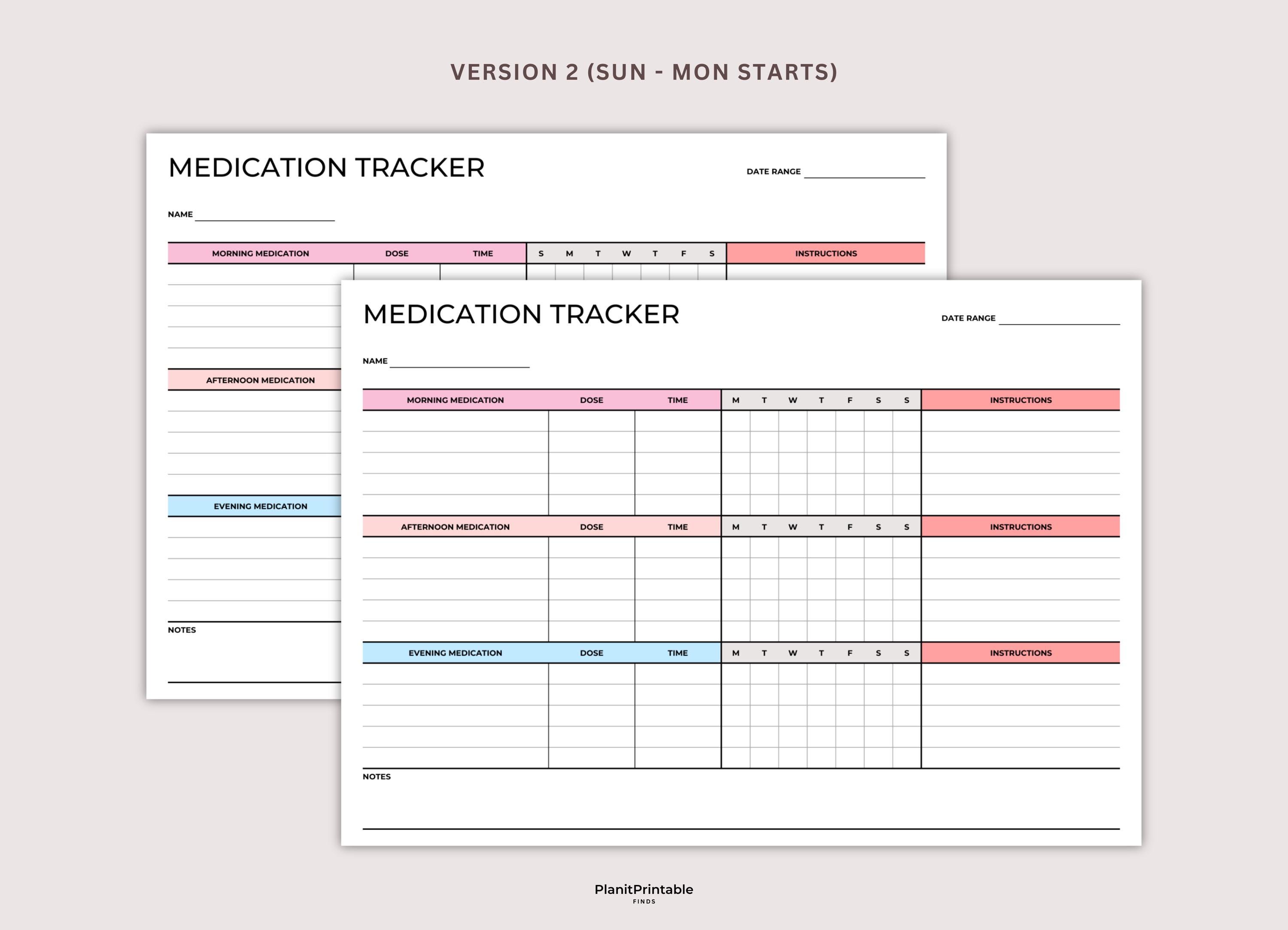 Weekly Medication Tracker Printable, Prescription Tracker, Medicine Log ...