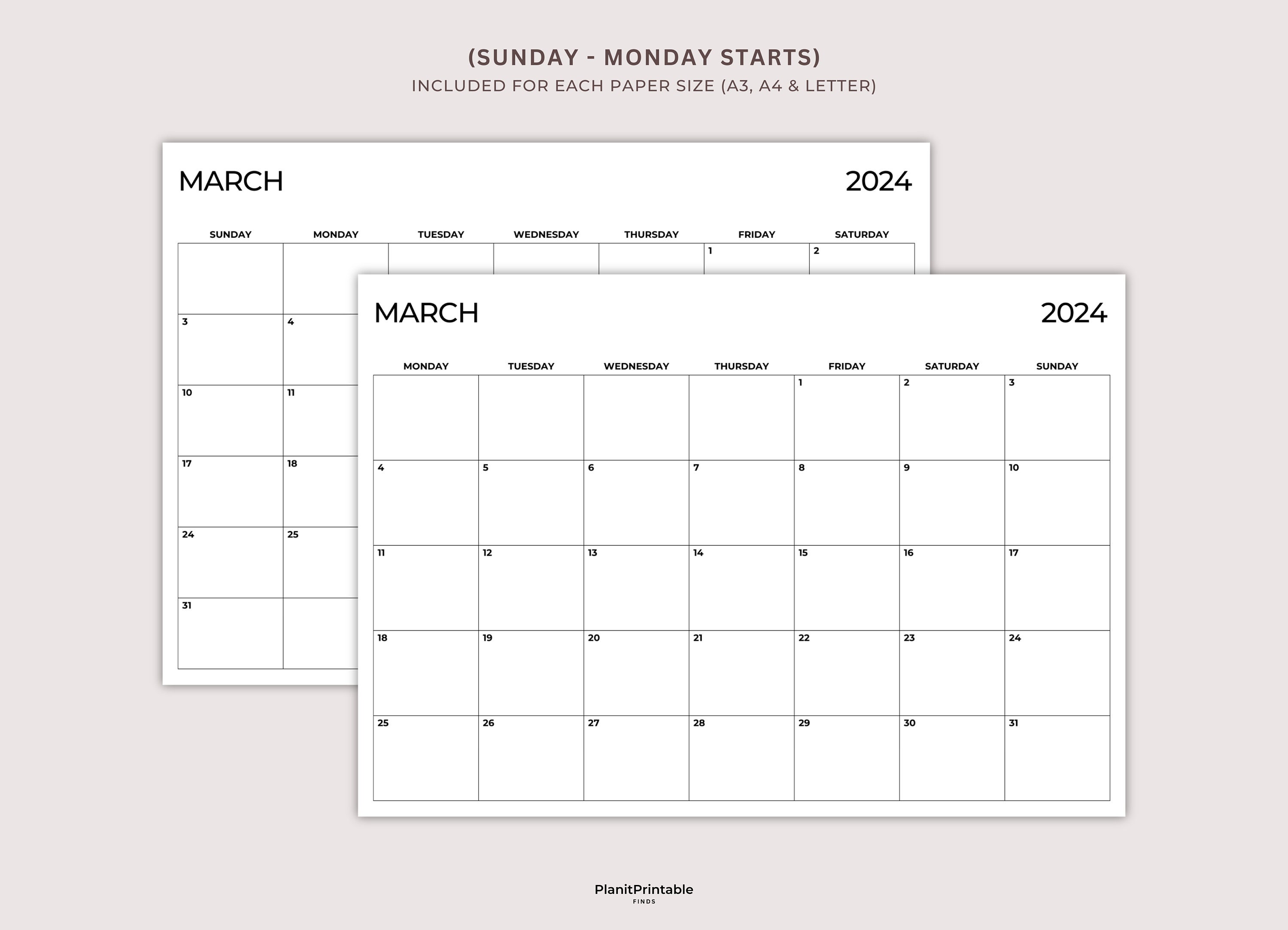2024 Monthly Landscape Planner, Sunday & Monday Start,2024 Month on 1 ...