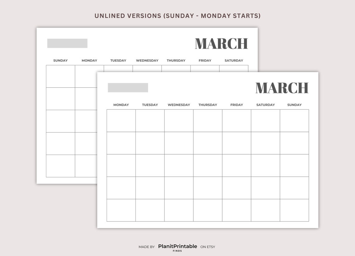 Blank Monthly Calendar Printable Landscape, Blank Calendar Page, Simple ...