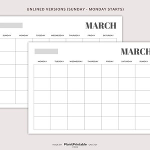 Blank Monthly Calendar Printable Landscape, Blank Calendar Page, Simple ...
