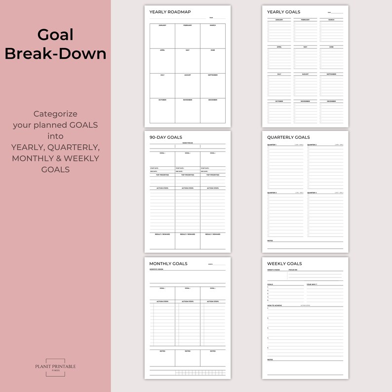 Printable Goal Planner Bundle, Daily, Weekly, Monthly, Quarterly ...