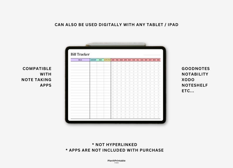 Bill Payment Tracker Yearly, 12 Month Bill Tracker, Bill Pay Organizer ...