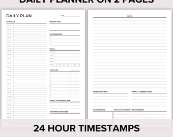 24 Hour Daily Planner Printable, Daily Plan on 2 Pages, Day on 2 Page ...