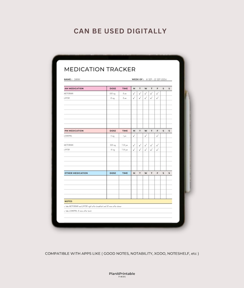 Weekly Medication Tracker Printable: Dosage Log (digital Download) - Etsy