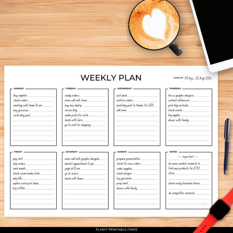 Minimalist Weekly Planner Printable: Landscape Layout (a3/a4/letter) - Etsy