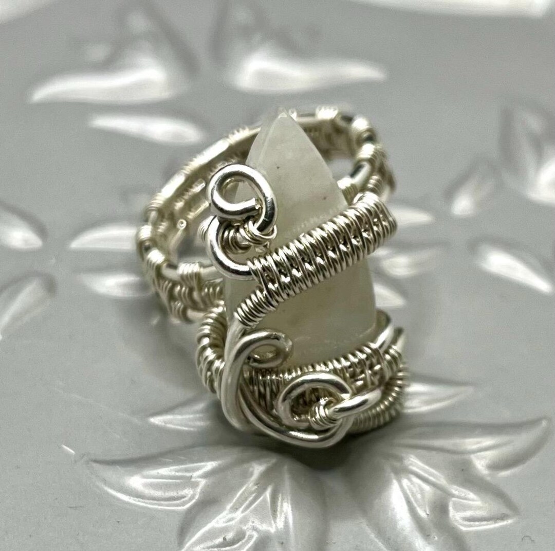 Wire Wrapped Sterling Silver Moonstone Ring (tumbled Unique Cabochon ...