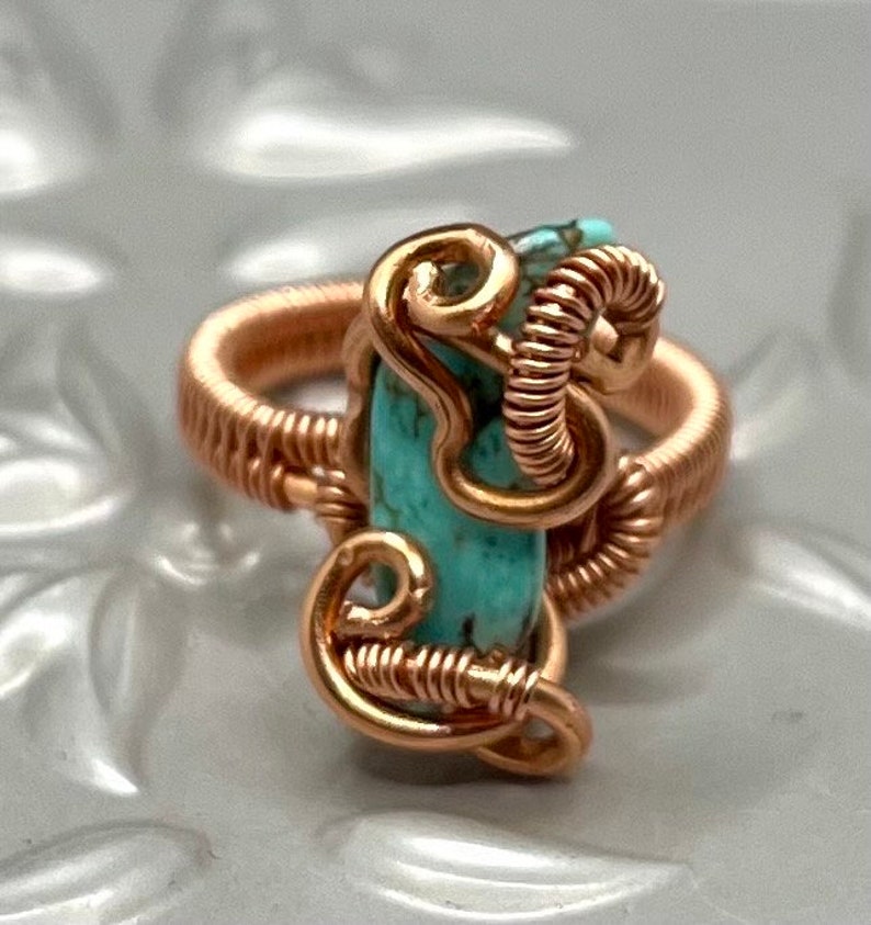 Wire Wrapped Turquoise Crystal Chip Ring (tumbled) (2-band) - Etsy