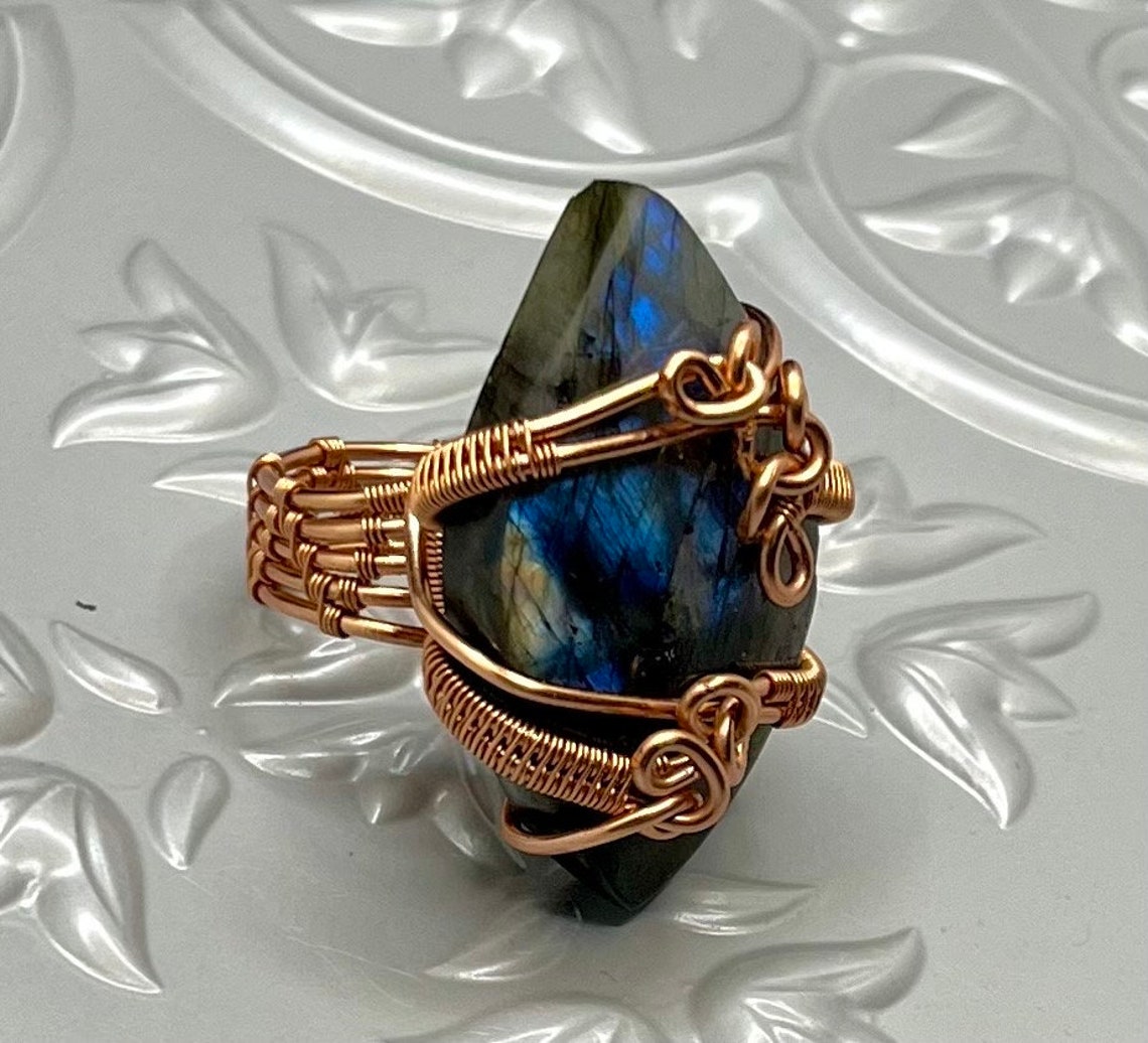Wire Wrapped Labradorite Copper Ring - Etsy