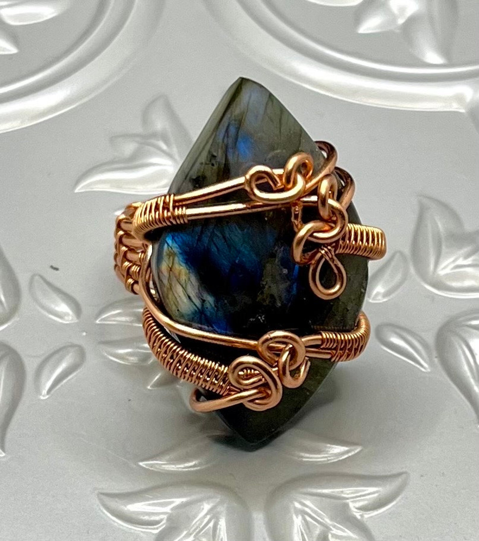 Wire Wrapped Labradorite Copper Ring - Etsy