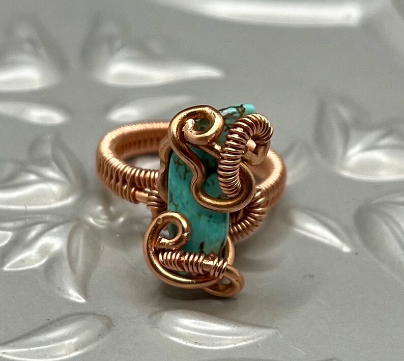 Wire Wrapped Turquoise Crystal Chip Ring (tumbled) (2-band) - Etsy
