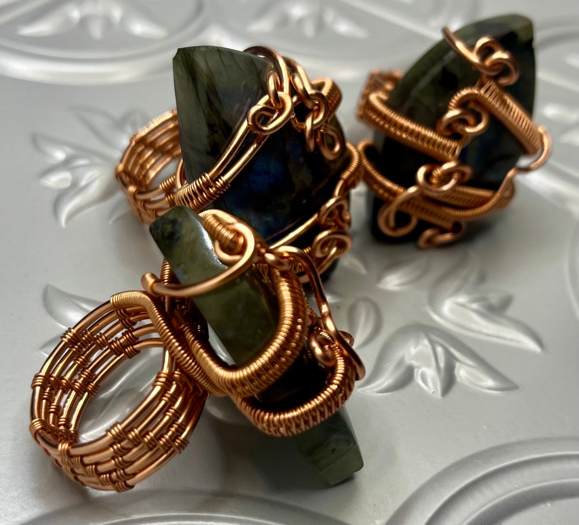 Wire Wrapped Labradorite Copper Ring - Etsy