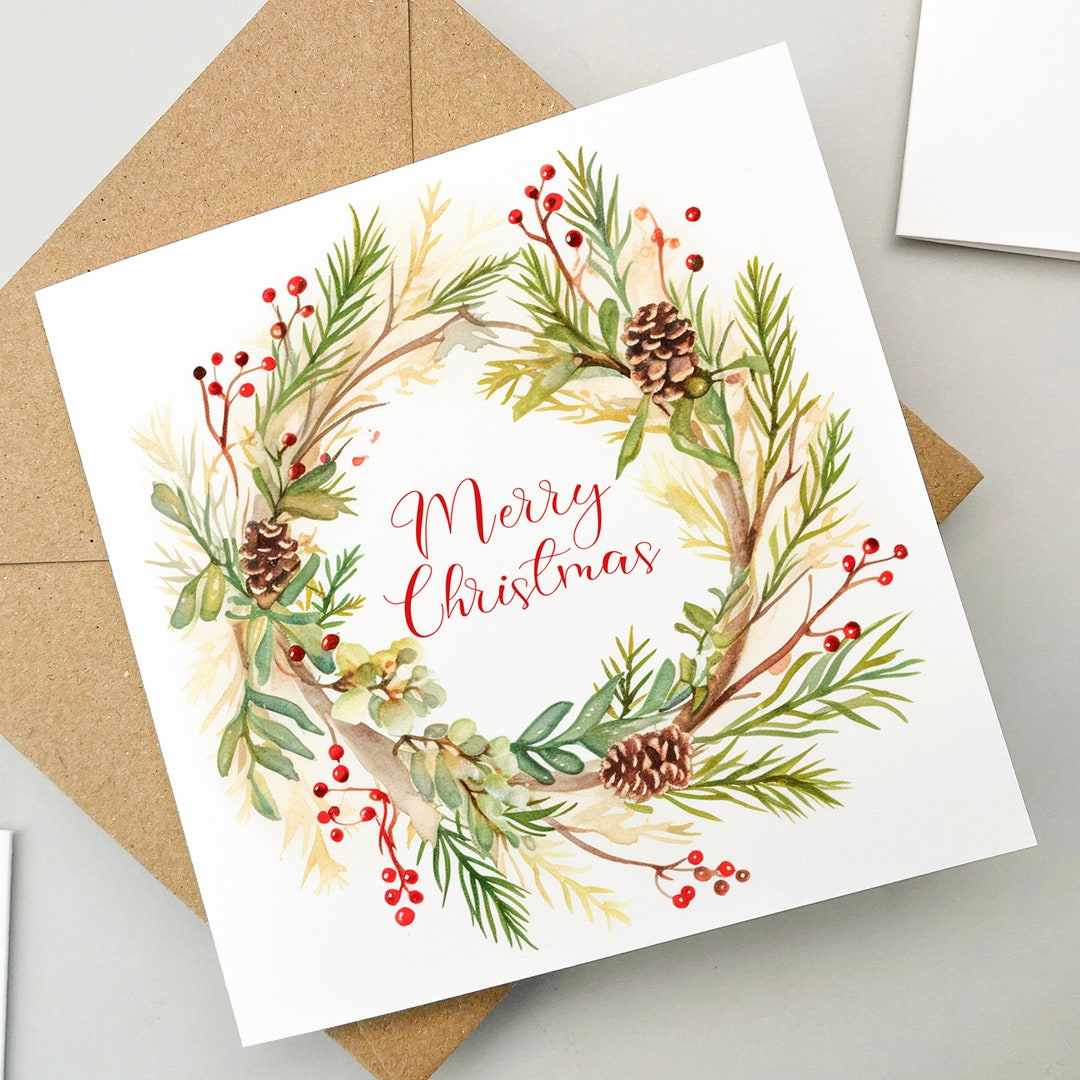 Christmas Card Greeting Card Holiday Card Wreath One Gift - Etsy